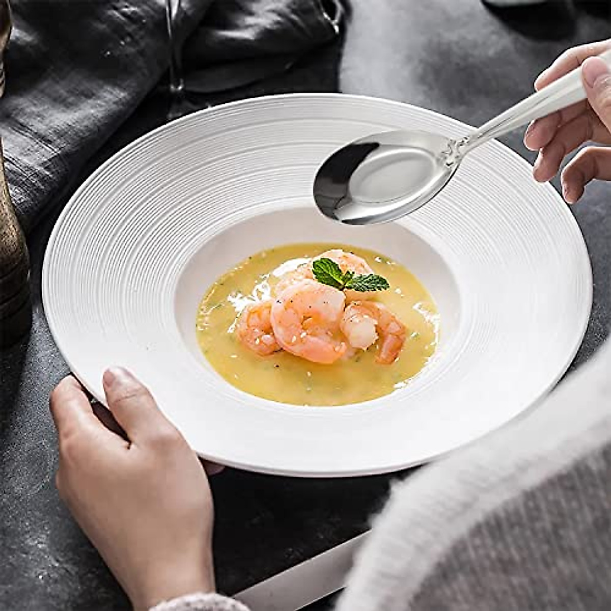 Soup Spoons Stainless Steel Soup Spoons Set of 6 Long Handle Dinner Spoons Silver Asian soup spoon for Ramen Thai Miso (SP01)