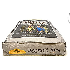 Asian Kitchen Silver White Basmati Rice Extra Long Aged 20lbs (9.08kg) ~ All Natural | Gluten Friendly | Vegan | Indian Origin | Export Quality