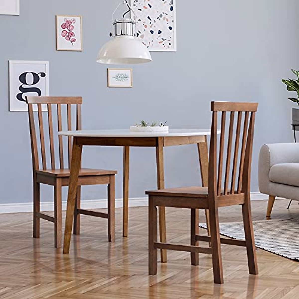 Giantex Wood Dining Chair, Set of 2 Traditional Side Chair w/High Slat Back, Rubber Wood Legs, 100 Degree Curved Backrest Spacious Seat, Versatile Farmhouse Dining Chairs for Kitchen Dining Room