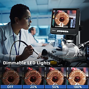 TOMLOV DM402 Pro 2K Digital Microscope 1200x, 10.1" 24MP HDMI Coin Microscope with Screen, Bottom Transmitted Light, LCD Digital Soldering Microscope, 10" Stand, PC/TV Compatible, 32GB