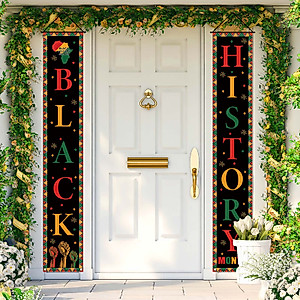 Happy Black History Month Porch Banner African American Decoration Front Door Sign Wall Hanging Party Fireplace Decorations and Supplies for Home Office