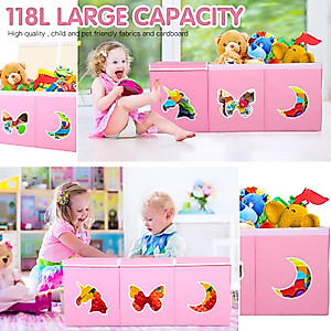 Geetery Extra Large Toy Chest Storage Box Girls Toy Storage Chest Unicorn Toy Organizer with Lid 40.4 x 14.0 x 16.3'' Collapsible Storage Bin with Handle and Mesh Pocket for Nursery Playroom Bedroom