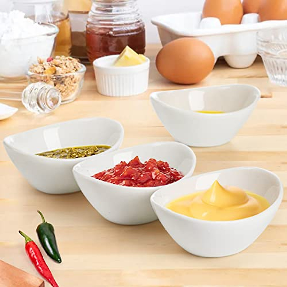 Yesland 12 Pack Dipping Bowls Set, 1 Oz White Porcelain Dipping Sauce Dishes & Bowls for Soy Ketchup, Sauce, Seasoning or BBQ Sauce
