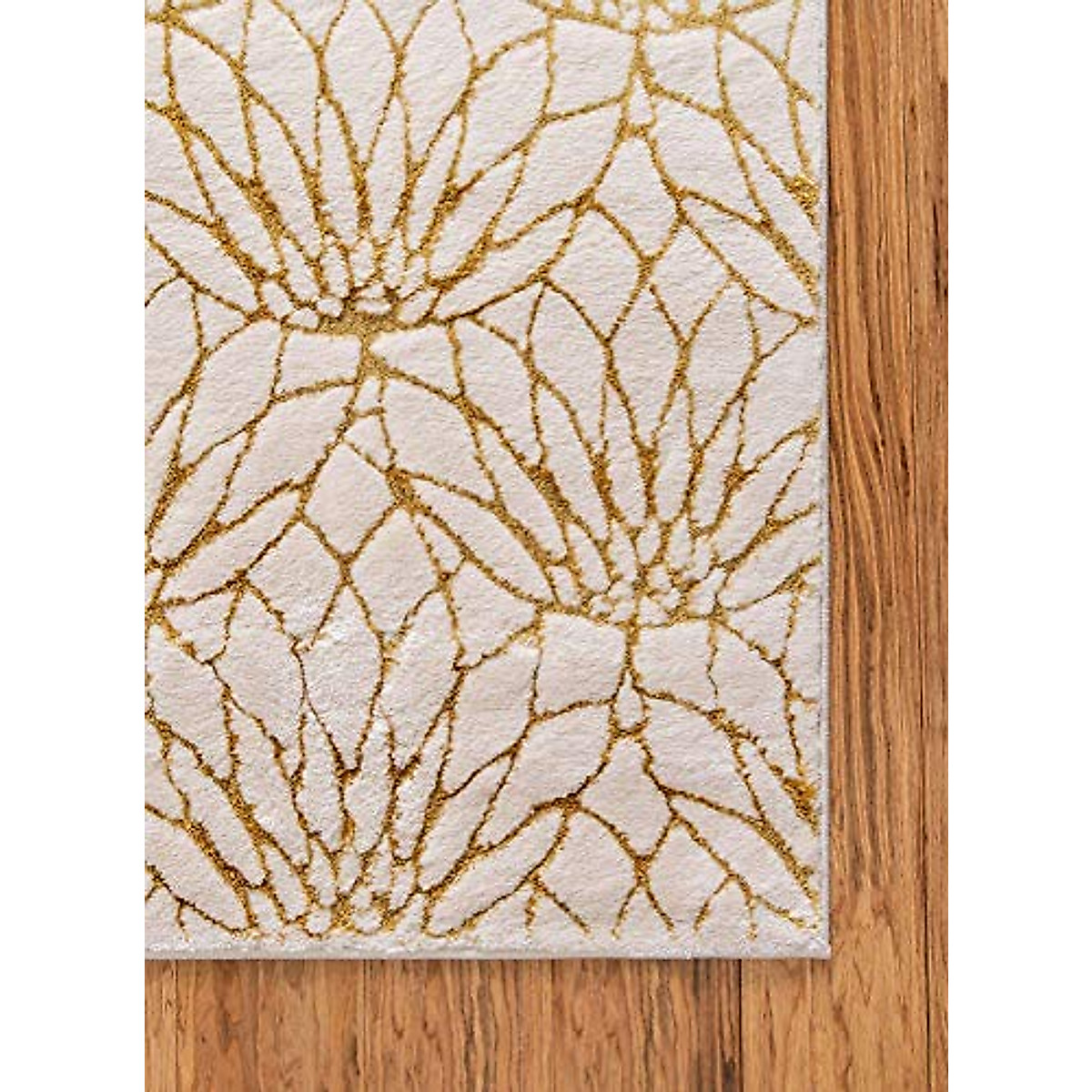 Unique Loom Glam Collection Geometric, Floral, Metallics, Modern, Chic Area Rug, 8 ft x 10 ft, White/Gold