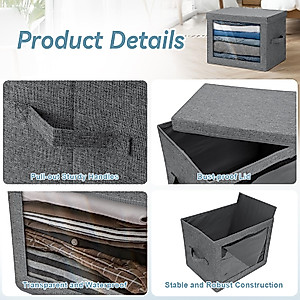 Bellzacasa Large Collapsible Storage Bins with Lids, 3 Pack Foldable Clear Window Storage Boxes with Handles, Linen Fabric Storage Cubes Baskets Organizer Containers, Gray, 15.8x11.8x11.8”
