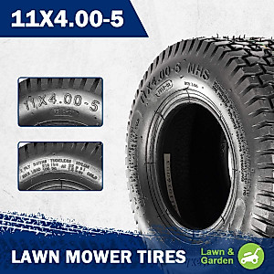 MaxAuto 2 Pcs 11x4X5 11x4.00-5 Turf Tire for Lawn & Garden Golf Cart Mower, P512 LRA
