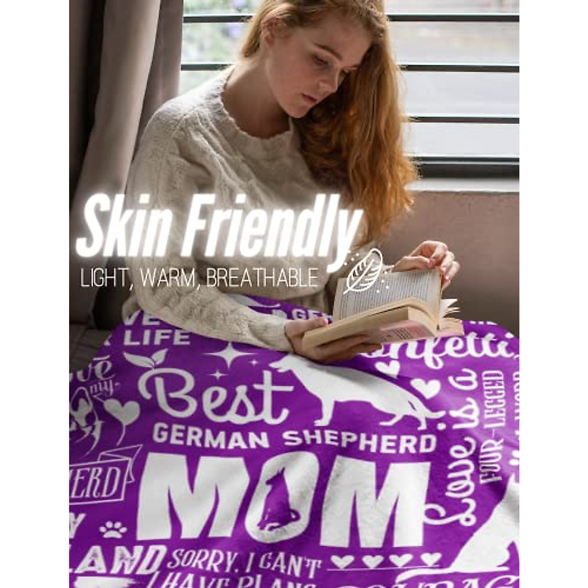 InnoBeta German Shepherd Themed Throws for Dog Moms, Dog Lovers, Dog Owners, Bed Flannel Plush Blankets, Birthday Gifts for German Shepherd Lovers, Best Friend, Coworkers, Sisters (50"x 65") - Purple