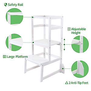 Zytty Toddler Step Stool Toddler Kitchen Stool, Adjustable-Height Toddler Tower Stool Step stools for Kids, White…