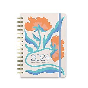 Orange Circle Studio 2024 Self Care Planner, Gratitude Journal, Spiral Notebook with Wellness Tracker, 17-Month Wire-O Bound Calendar Book, Monthly and Weekly Spread Views, Floral Flow