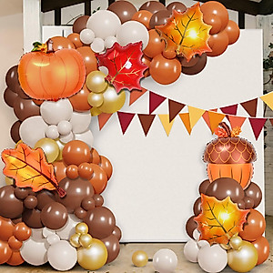Fall Thanksgiving Decorations Balloon Garland Arch Kit Orange Brown Coffee Foil Balloons Triangle Flag for Autumn Little Pumpkin Baby Shower Birthday Party Supplies