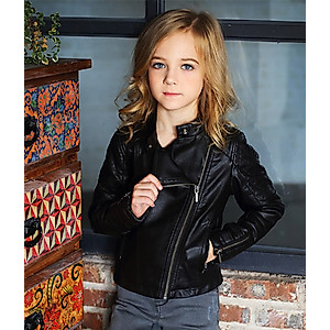 LJYH Girls Faux Leather Quilted Motorcycle Jackets Kids Spring Biker Coats Black 3/4yrs