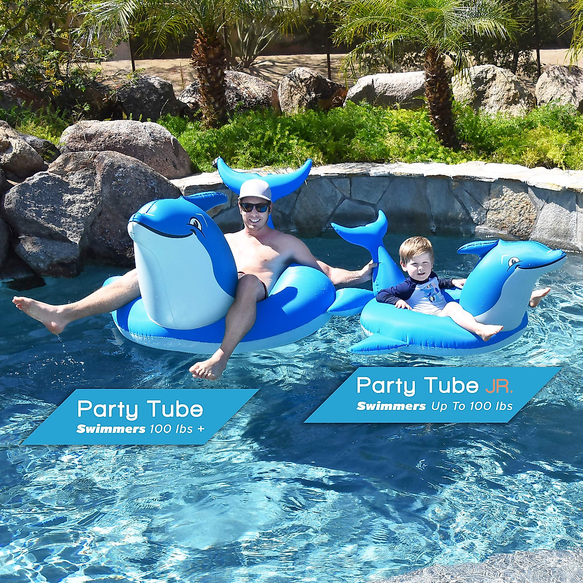 GoFloats Dolphin Pool Float Party Tube - Inflatable Rafts for Adults & Kids