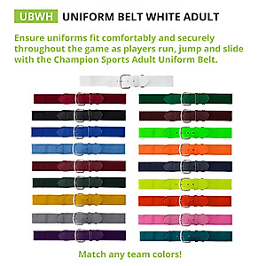 Champion Sports Baseball/Softball Uniform Belt - Comfort Stretch Fit Uniform Belt - Durable Syntex Tab - Youth: 18"-32" - White