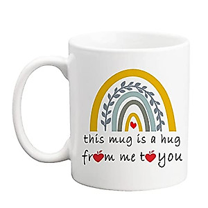 Qsavet This Mug is A Hug from Me to You, Thinking of You, Rainbow Mug, Funny Birthday Gift, Christmas Gift, Mom Gift, Encouragement, Novelty Coffee Mug for Mom, Dad, Wife, Husband, Coworker - 11oz