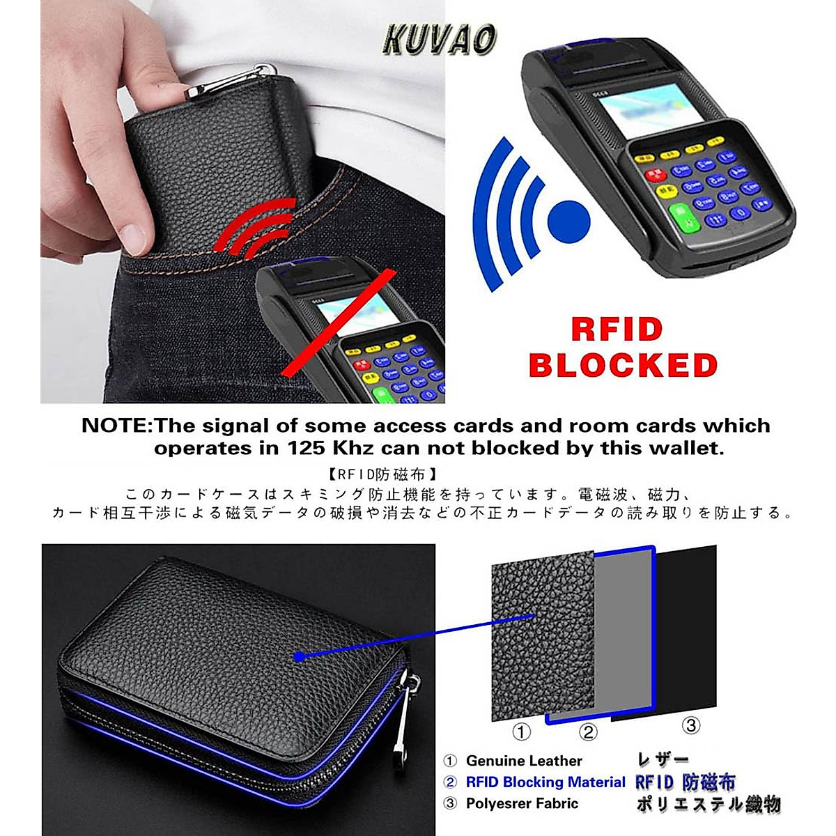 KUVAO RFID Blocking, Leather Credit Card Holder Zipper Wallet With 20 Card Slots, Small Card Case for Women or Men Accordion Wallet with Zipper (Blcak)
