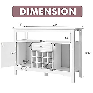 Giantex Buffet Sideboard Wood Storage Cabinet Kitchen Cupboard Dining Room Living Room Bar Furniture Console Table Pantry Credenza with Modular Wine Rack Open Shelf Drawer Cabinets, White