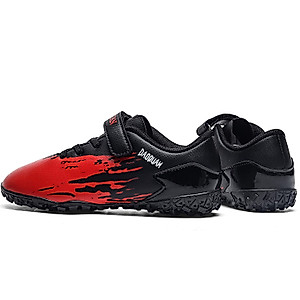 DimaiGlobal Kids Turf Soccer Shoes Boys Girls Football Shoes Athletic Outdoor/Indoor Sports Shoes Youth School Performance Futsal Sneaker Black/Red