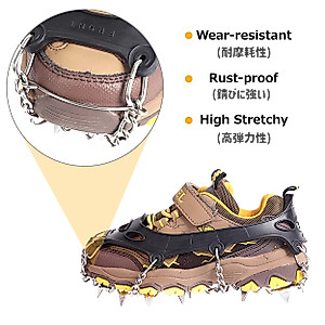 Azarxis Traction Cleats Crampons Ice Snow Grips with Non-Slip Stainless Steel Spikes for Boots and Shoes Grippers for Men Women Kids Hiking Walking Climbing Jogging Fishing (Child, 13 Spikes)
