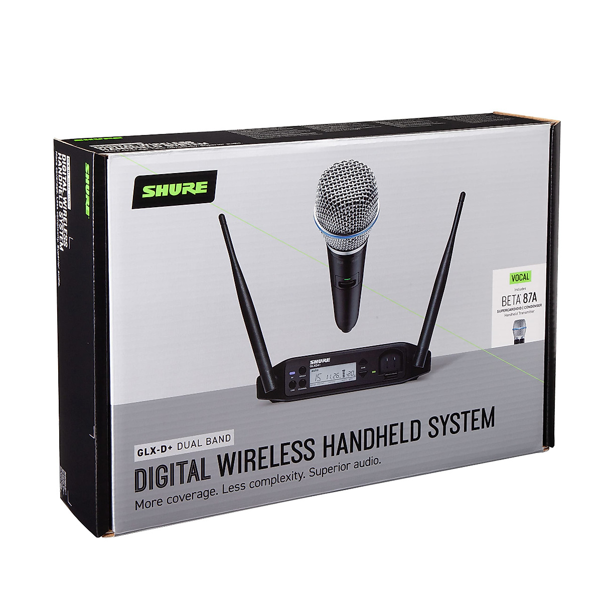 Shure GLXD24+/B87A Dual Band Pro Digital Wireless Microphone System for Church, Karaoke, Vocals - 12-Hour Battery Life, 100 ft Range | BETA 587 Handheld Vocal Mic, Single Channel Receiver