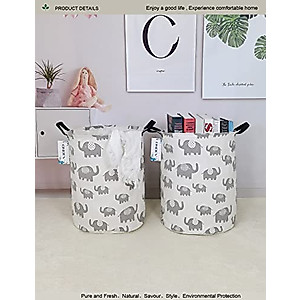 ONOEV 2 Pack Round Fabric Storage Bin,Decorative Basket,Organizer Basket with Handles,for Clothes Storage,books and sundries (2 Pack grey elephant)