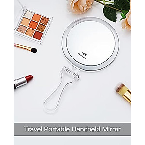 MIRORA Hand Held Mirror, Double-Sided 1X/10X Magnifying Makeup Mirror, Handheld Foldable Table and Travel Usage (Round 5inch)