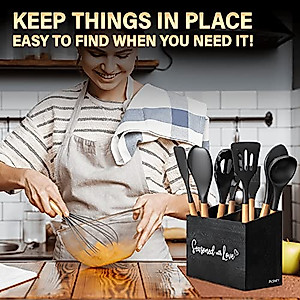 Acenity Kitchen Utensil Holder, Cute Kitchen Utensil Organizer, Wooden Utensil Holder, Lovely Kitchen Countertop decor (Black)
