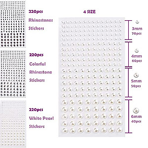 NOOEPC 660Pcs Face Gems Hair Gems, Self-Adhesive Face Jewels Eye Jewels Rhinestones 3/4/5/6 mm DIY Face Gems Stick on, Hair Body Rhinestones Gems Crystals Pearls for Face Eyes Makeup Body, Crafts