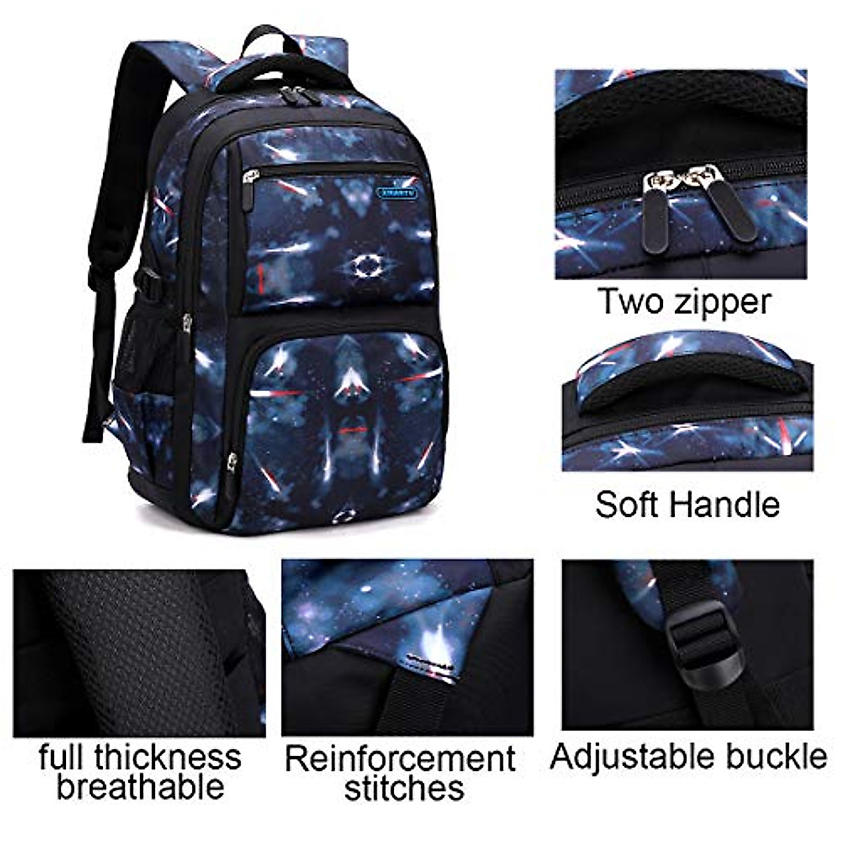 JiaYou Space Pattern Galaxy Backpack Boys Primary Junior Middle School Daypack Men High Middle School Laptop Bag(Black Star,Backpack Only)