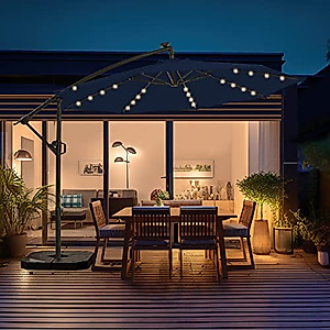 wikiwiki 10ft Solar LED Offset Hanging Market Patio Umbrella for Backyard, Poolside, Lawn and Garden,Easy Tilt Adjustment, Polyester Shade & Cross Base (Navy Blue)