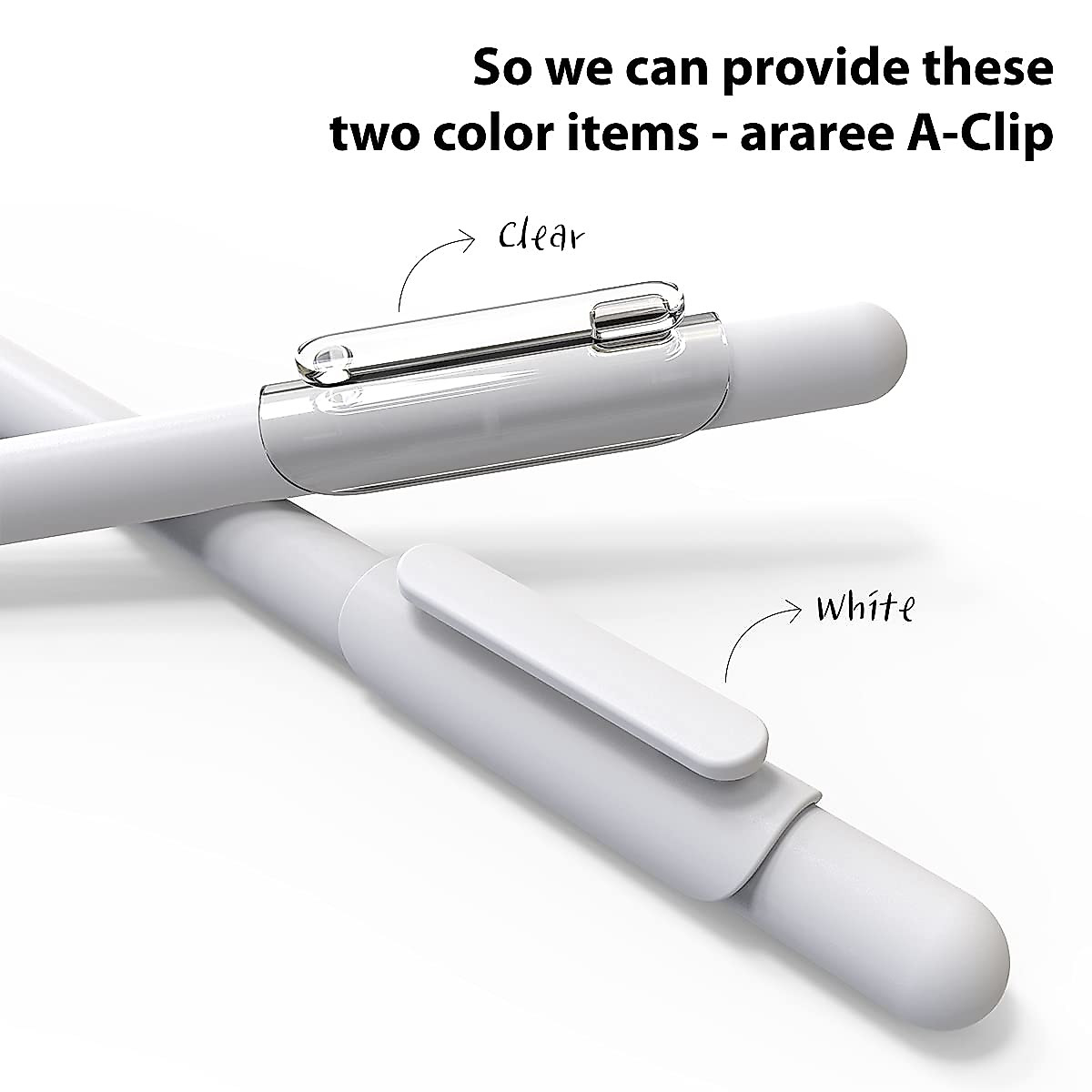 araree A-Clip Pencil Clip Pencil Holder Compatible with Apple Pencil 1st Generation/ 2nd Generation Hard Material Sturdy Clip for Apple Pencil, Apple Pencil Pocket Clip 2pcs - Clear/White
