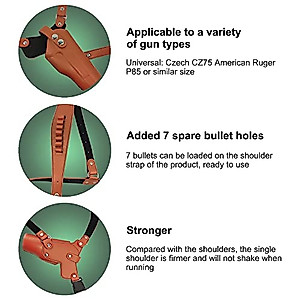 Leather Shoulder Holster, Adjustable Chest Holster Gun Harness Holster with 7 Bullet Holes for Men Women (Black)