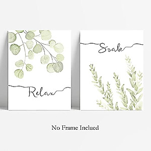 Botanical Plant Bathroom Decor Wall Art Prints , UNFRAMED Relax Wall Painting Art, Sage Green Wall Art Prints for Bathroom, Eucalyptus Leaves Watercolor Wall Posters, Boho Minimalist Wall Art, Set of 4, 8"x10"