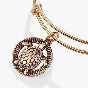 Alex and Ani Turtle Charm Bangle Bracelet, Shiny Gold Finish, 2 to 3.5 in