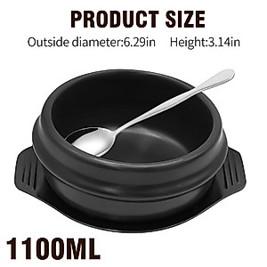laffoonparts Korean Cooking Stone Pot Set, Premium Ceramic, D 6.3'' Stone Bowl Sizzling for Bibimbap and Soup, Korean Bibimbap Pot w/Tray & Stainless Steel Spoon No Lid