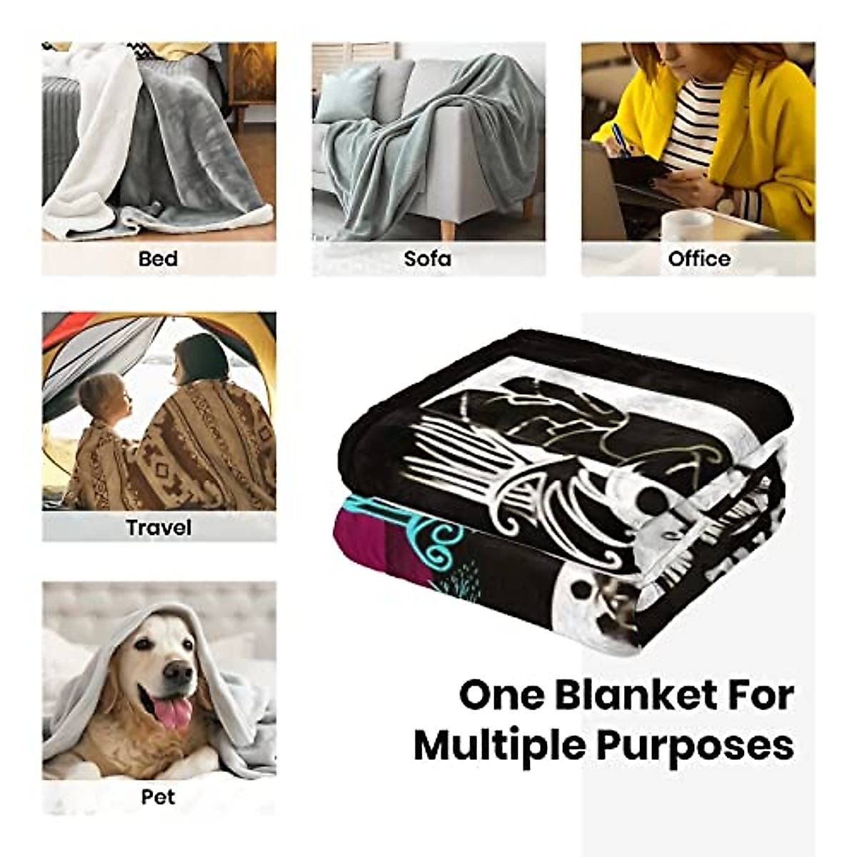 WCZARE Christmas Jack Blanket, Flannel Throw 3D Printed Blankets Ultra Soft Light Comfortable Bedding for Sofa Room All Season 1-50"x40"