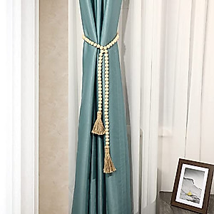 Wooden Beads Garland Farmhouse Decor: 58in Boho Rustic Wood Prayer Beaded with Tassel Natural Modern Large Decorative Home Neutral Bead