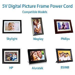 VHBW Power Cord for Skylight, HP, Aluratek, BSIMB Smart Digital Picture Frame 5V AC Adapter Charger (Not for 9V or 12V)