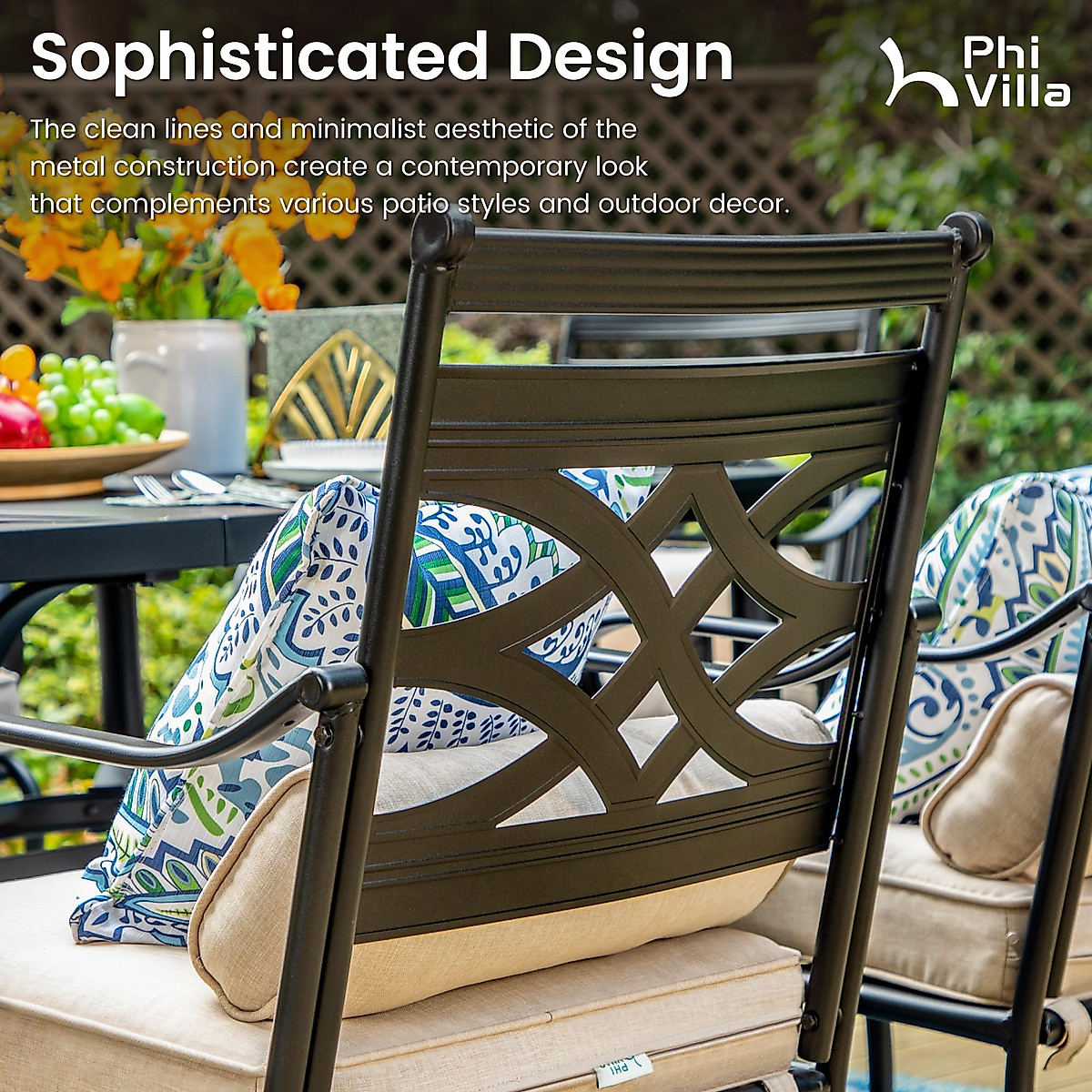 PHI VILLA 5 Piece Patio Bar Set,Outdoor Bar Table and Chairs Set, Strong and Heavy Duty Outdoor Bar Set with Cushion and Pillow，4PC Swivel Bar Stools with Square Bar Height Table