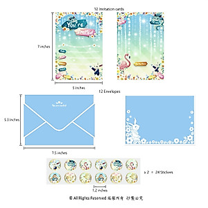 Cheerland 12 Set Alice in Wonderland Invitations Floral Invitation Card for Girls Birthday Invites Wedding Bridal Shower Anniversary Easter Baby Shower Sweet 16 Party Tea Party Supplies Pastel