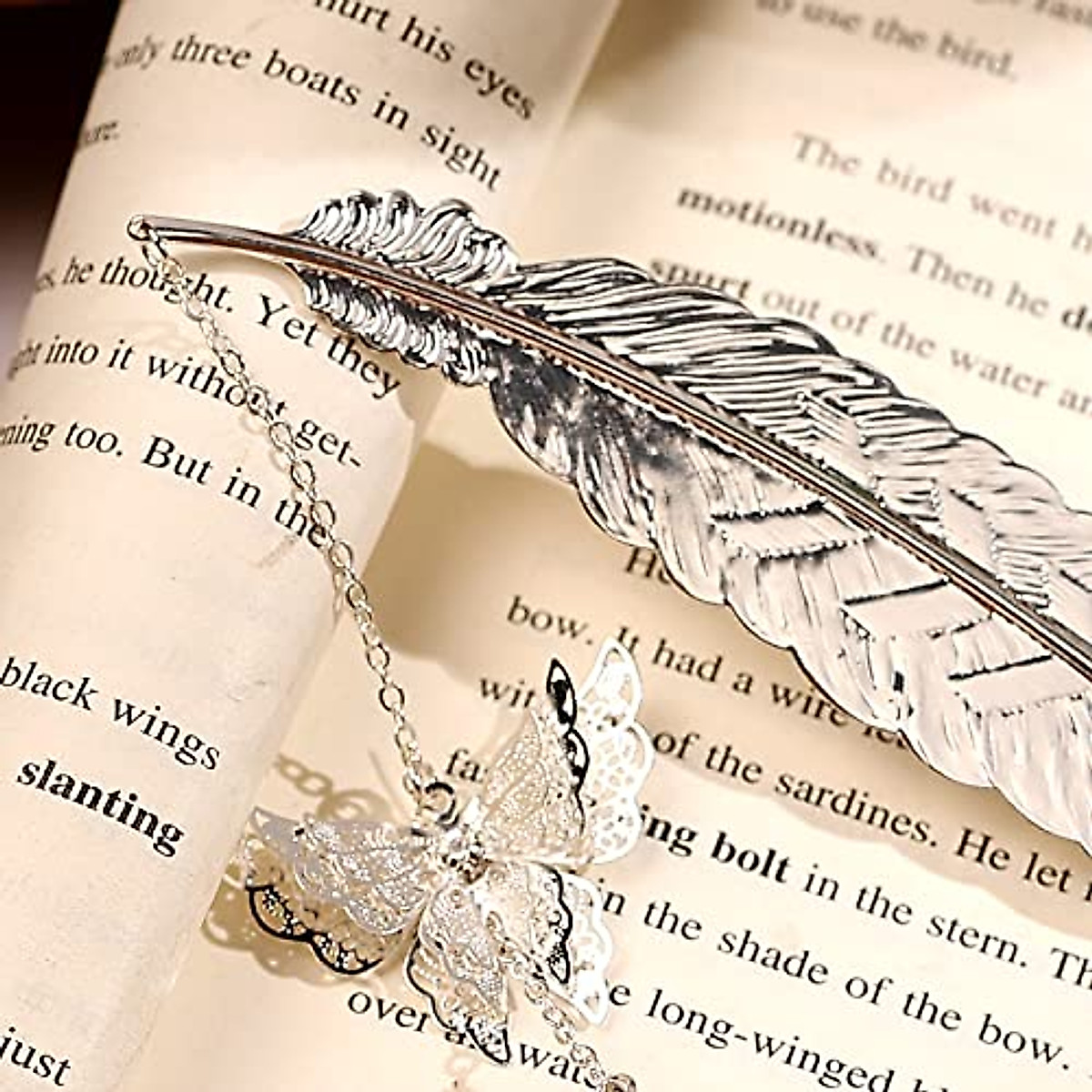 Toirxarn Metal Feather Bookmarks with 3D Butterfly Pendant - Perfect Teacher Appreciation, and Birthday Gift for Women, Her, Mom, Librarian, and Book Lovers - Unique Page Marker