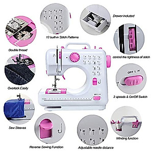 NEX Sewing Machine, Crafting Mending Machine, Children Present Portable with 12 Built-In Stitches