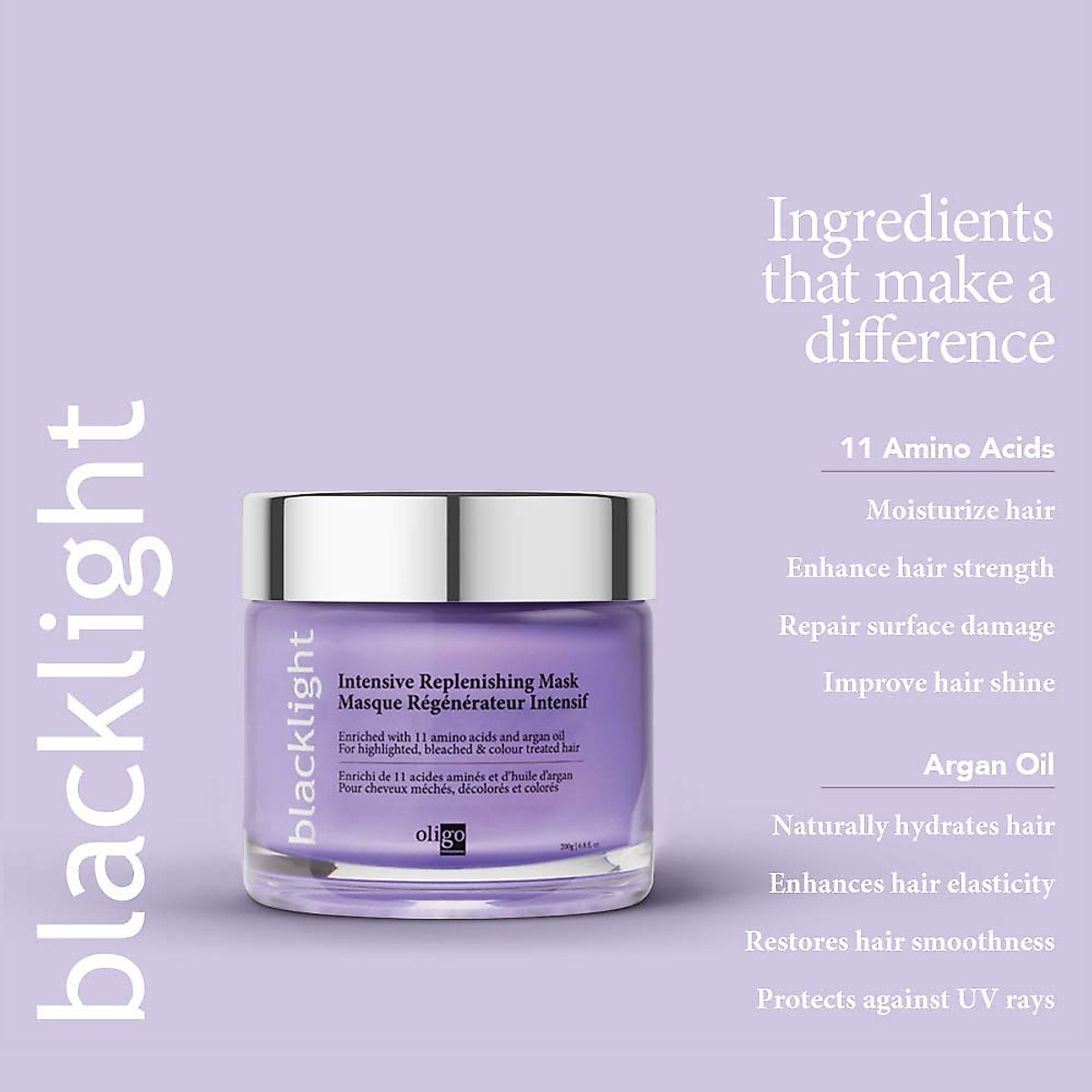 Oligo Professionnel Blacklight Intensive Replenishing Hair Mask Hair Mask for Dry Damaged Hair and Growth with 11 Amino Acids | Damaged Hair Treatment Mask | Sulfate Free Hair Masks (6.8 oz)