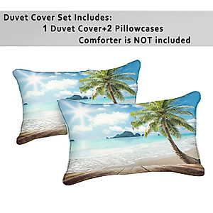Bedbay Tropical Bedding Set Queen Size,Beach Duvet Cover,Sunny Beach Palm Tree Comforter Cover,Summer Bedding Beach Room Decor,3 Pieces Soft Beach Quilt Cover with Zipper Closure(Beach,Queen)