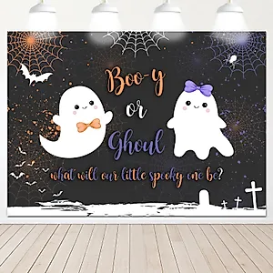 Mocsicka Halloween Gender Reveal Backdrop Booy or Ghoul Gender Reveal Background Halloween Ghost Gender Reveal Party Cake Table Decoration Banner Photo Booth Props (7x5ft)