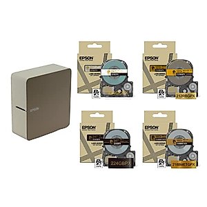 LABELWORKS Epson LW-C610PX Go for Gold Bundle – Label Maker and Gold Tapes, Gold on Black, Gold on Clear, Gold Ribbon & Metallic Gold - LW-C610PX, 224GBPX, 224GCPX, 212RBGPX, 218BMETGPX
