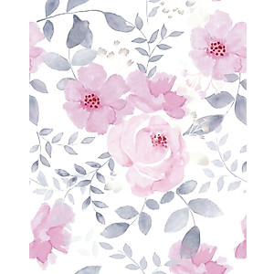 Floral Wallpaper Floral Contact Paper Peel and Stick Wallpaper Boho Wallpaper for Bedroom Pink Flower Wallpaper Leaf Wallpaper Self-Adhesive Removable Wallpaper Watercolor Kids Nursery 17.3“×78.7”