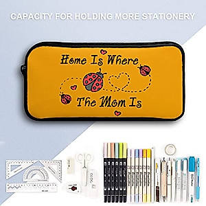 Ladybird Home is Where The Mom is Teen Adult Pencil Case Large Capacity Pen Pencil Bag Durable Storage Pouch