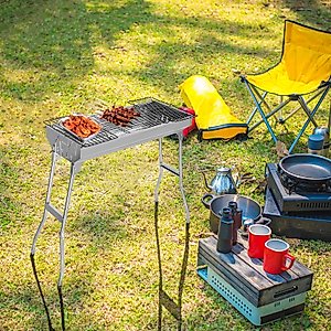 Charcoal Grill, Barbecue Grill Stainless Steel BBQ Smoker Barbecue Folding Portable Folded Camping Barbecue Grill for Outdoor Cooking Camping Hiking Picnics Backpacking Great for Outdoor Cooking