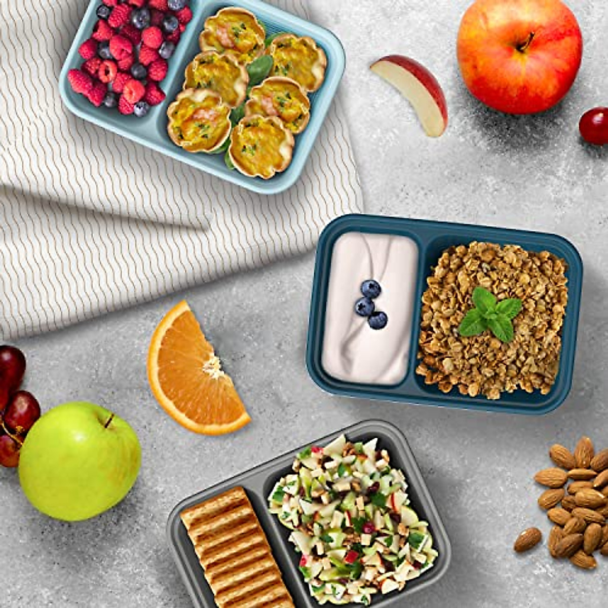 Bentgo® Prep - 2-Compartment Snack Containers with Custom-Fit Lids - Reusable, Microwaveable, Durable BPA -Free, Freezer and Dishwasher-Safe Meal Prep Food Storage - 10 Trays & 10 Lids (Sky)