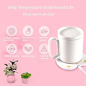 Ebooine Smart Coffee Mug Warmer Self-Heating Cup, 131°F or 104°F Temperature Selection, 12 oz, Black, Fast Wireless Charger Base Automatic Shut Off Function